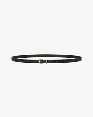 Saint Laurent Cassandre Extra Thin Belt In Crocodile-embossed Leather - Black