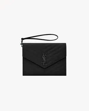 Saint Laurent Cassandre Matelassé Flap Pouch In Grain De Poudre Leather - Black