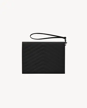 Saint Laurent Cassandre Matelassé Flap Pouch In Grain De Poudre Leather - Black
