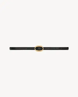 Saint Laurent Oval Buckle Crocodile-embossed Leather Belt - Black