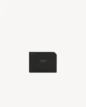 Saint Laurent Paris Open Card Case In Coated Bark Leather - Black