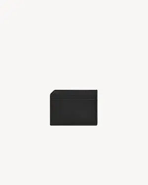 Saint Laurent Paris Open Card Case In Coated Bark Leather - Black