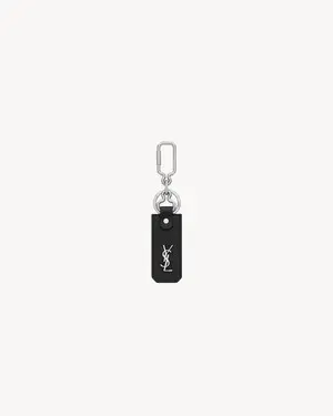 Saint Laurent Cassandre Keyring In Leather - Black