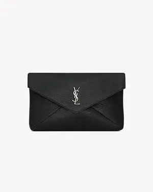 Saint Laurent Cassandre Large Envelope Pouch In Lambskin - Black