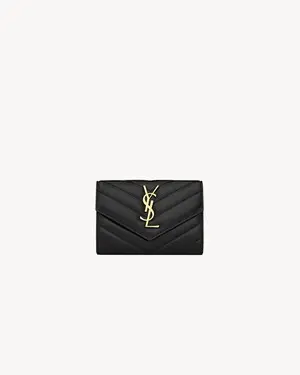 Saint Laurent Cassandre Matelassé Small Envelope Wallet In Lambskin - Black