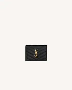 Saint Laurent Cassandre Matelassé Flap Card Case In Lambskin - Black