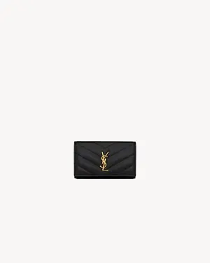 Saint Laurent Cassandre Matelassé Slim Key Case In Quilted Lambskin - Black