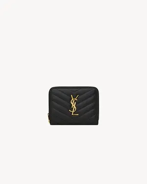 Saint Laurent Cassandre Matelassé Compact Zip-around Wallet In Lambskin - Black