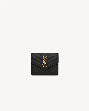 Saint Laurent Cassandre Matelassé Compact Tri Fold Wallet In Lambskin - Black