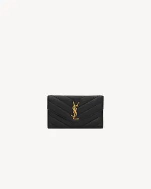 Saint Laurent Cassandre Matelassé Fragments Flap Card Case In Lambskin - Black