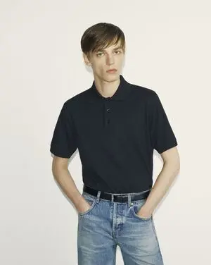 Saint Laurent Cassandre Polo Shirt In Piqu - Black
