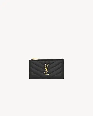 Saint Laurent Cassandre Matelassé Fragments Card Case In Lambskin - Black