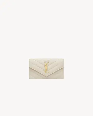Saint Laurent Cassandre Matelassé Fragments Flap Card Case In Lambskin - White