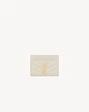Saint Laurent Cassandre Matelassé Card Case In Lambskin - White