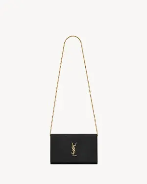 Saint Laurent Cassandre Chain Wallet In Crocodile-embossed Shiny Leather - Black
