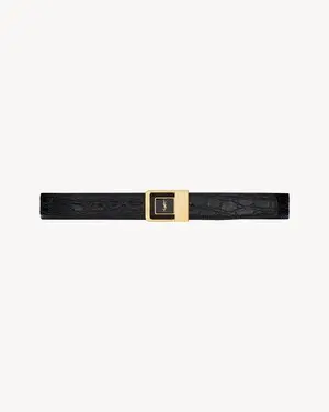Saint Laurent La 66 Buckle Belt In Crocodile-embossed Leather - Black