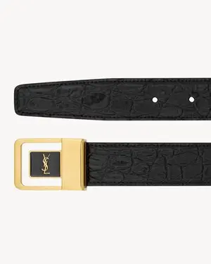 Saint Laurent La 66 Buckle Belt In Crocodile-embossed Leather - Black
