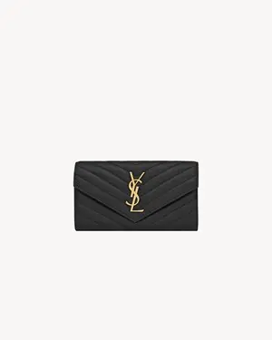 Saint Laurent Cassandre Matelassé Large Flap Wallet In Lambskin - Black