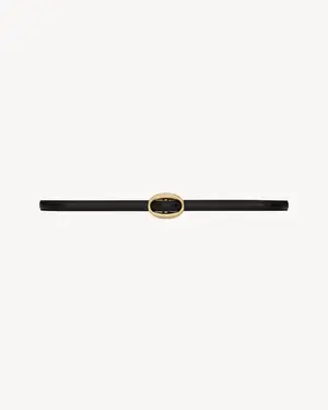 Saint Laurent Oval Buckle Thin Belt In Smooth Leather - Black