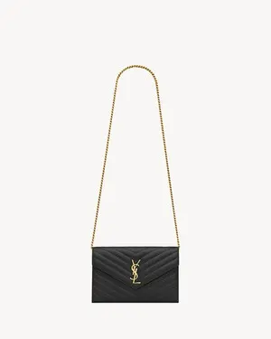 Saint Laurent Cassandre Chain Wallet In Lambskin - Black