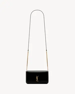 Saint Laurent Cassandre Phone Holder In Patent Leather - Black
