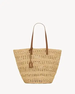 Saint Laurent Panier Medium Bag In Raffia - Naturel