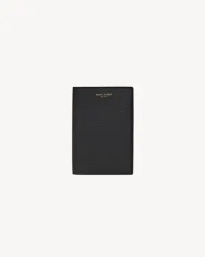 Saint Laurent Paris Passport Holder In Ripple Leather - Black