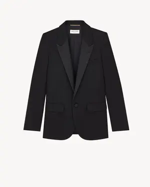 Saint Laurent Single-breasted Tuxedo Jacket In Grain De Poudre - Black