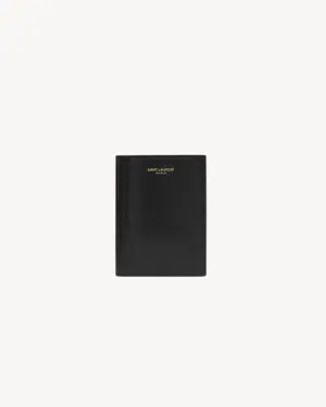 Saint Laurent Paris Credit Card Wallet In Coated Bark Leather - Black