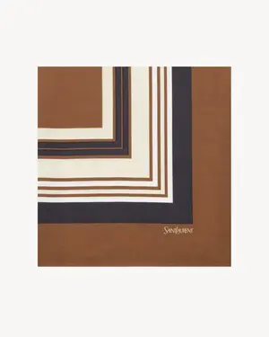 Saint Laurent Square Scarf In Square Silk Twill - Brown, Beige And Navy Blue