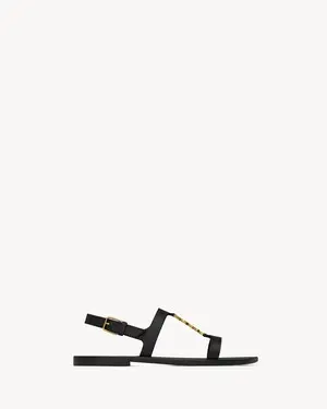 Saint Laurent Cassandra Flat Sandals In Smooth Leather - Black