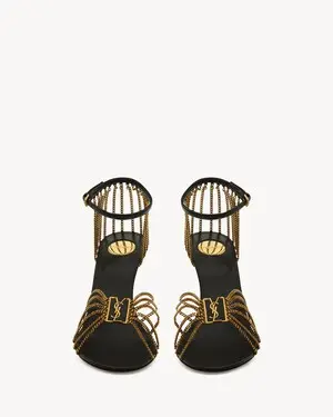 Saint Laurent Babylone Sandals In Smooth Leather And Metal - Black