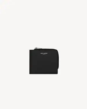 Saint Laurent East/west Zip-around Wallet In Grain De Poudre Leather - Black