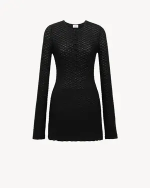 Saint Laurent Long-sleeve Crochet Knit Mini Dress