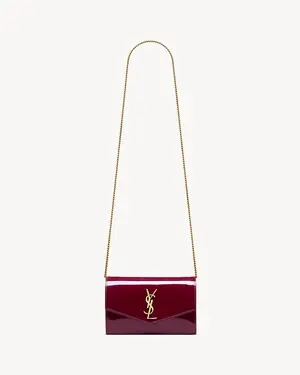 Saint Laurent Patent Leather Cassandre Chain Wallet - Grenade