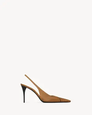 Saint Laurent Babylone Bretuil Slingback Pumps In Smooth Leather - Macadamia