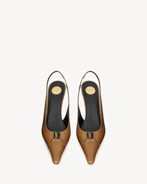 Saint Laurent Babylone Bretuil Slingback Pumps In Smooth Leather - Macadamia