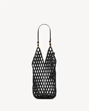 Saint Laurent Supple Bucket Bag In Wood Beads - Noir