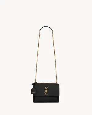 Saint Laurent Sunset Medium Bag In Smooth Leather - Black