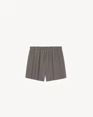 Saint Laurent Cassandre Stripe Silk Crepe De Chine Boxer Shorts - Gris