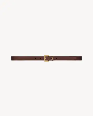 Saint Laurent Saint Laurent Cassandre Thin Belt In Smooth Leather Red Tan