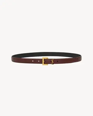 Saint Laurent Cassandre Thin Belt In Smooth Leather - Red Tan