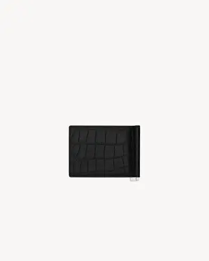 Saint Laurent Paris Bill Clip Wallet In Crocodile-embossed Leather - Black