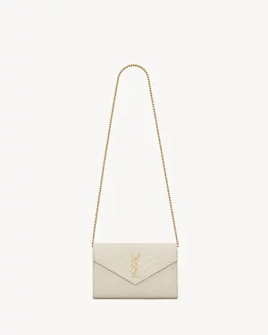 Saint Laurent Cassandre Chain Wallet In Grain De Poudre Leather