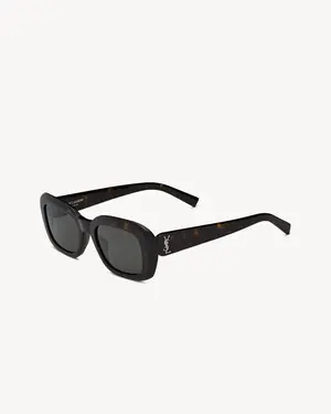 Saint Laurent Tortoiseshell Rectangle Sunglasses - Dark Havana, Silver And Grey