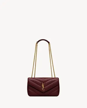 Saint Laurent Loulou Small Bag In Matelassé Lambskin - Rouge Cabernet