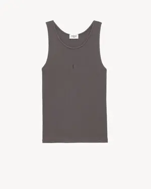 Saint Laurent Cassandre Embroidered Ribbed Tank Top - Anthracite