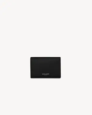 Saint Laurent Paris Business Card Holder With Flap In Grain De Poudre Leather - Black