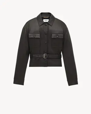 Saint Laurent Saharienne Short Jacket In Lambskin Leather - Noir