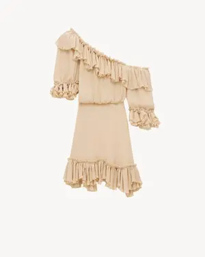 Saint Laurent One-shoulder Ruffled Silk Crepon Muslin Dress